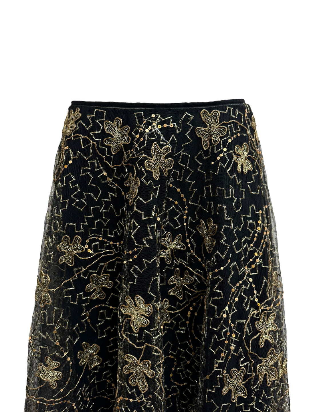 Christian Dior Black Tulle Skirt With Gold Floral Embroidery Christian Dior Black Tulle Skirt With Gold Floral Embroidery